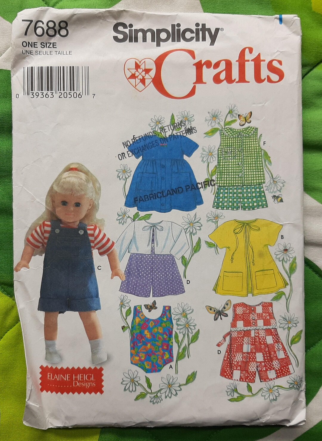Simplicity Doll Clothes Sewing Pattern 7688 for 18 Doll. Elaine Heige ...