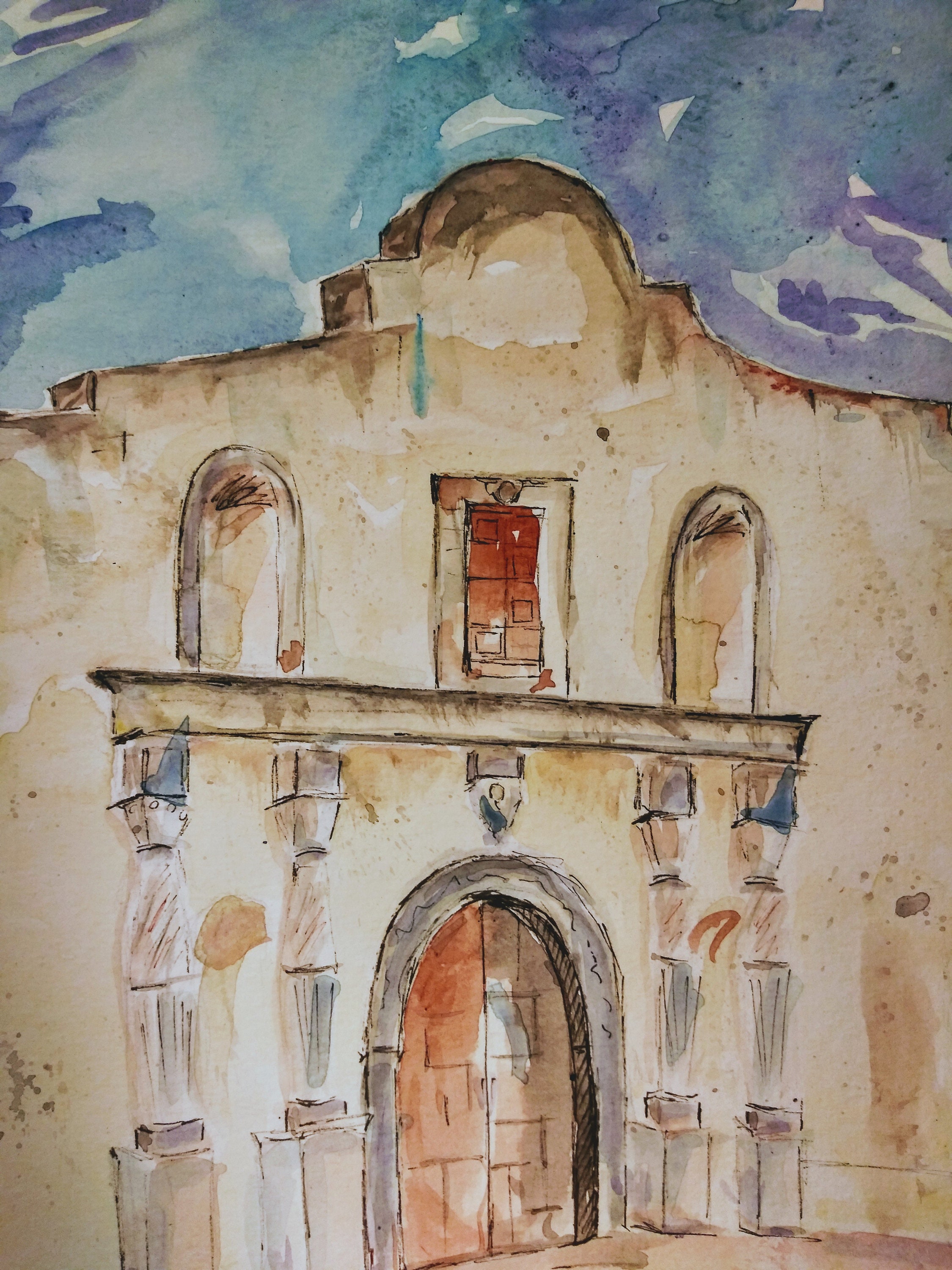 Alamo Watercolor at Dusk - Print - Etsy