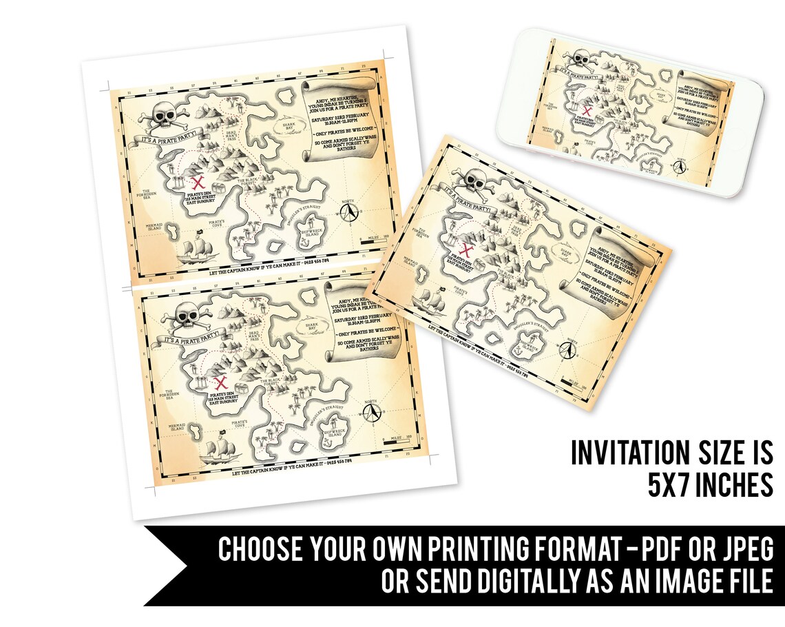 Pirate Party Treasure Map Invitation Digital Instant DOWNLOAD - Etsy