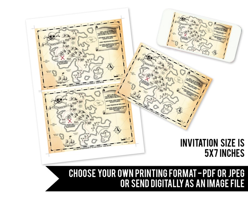 Pirate Party Treasure Map Invitation Digital Instant DOWNLOAD - Etsy