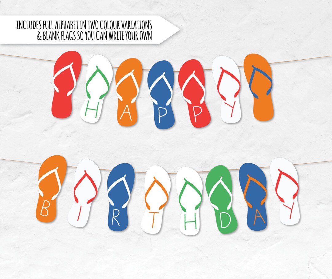 Pool Party Bunting, INSTANT DOWNLOAD PRINTABLE Flip Flop Sandal Garland ...