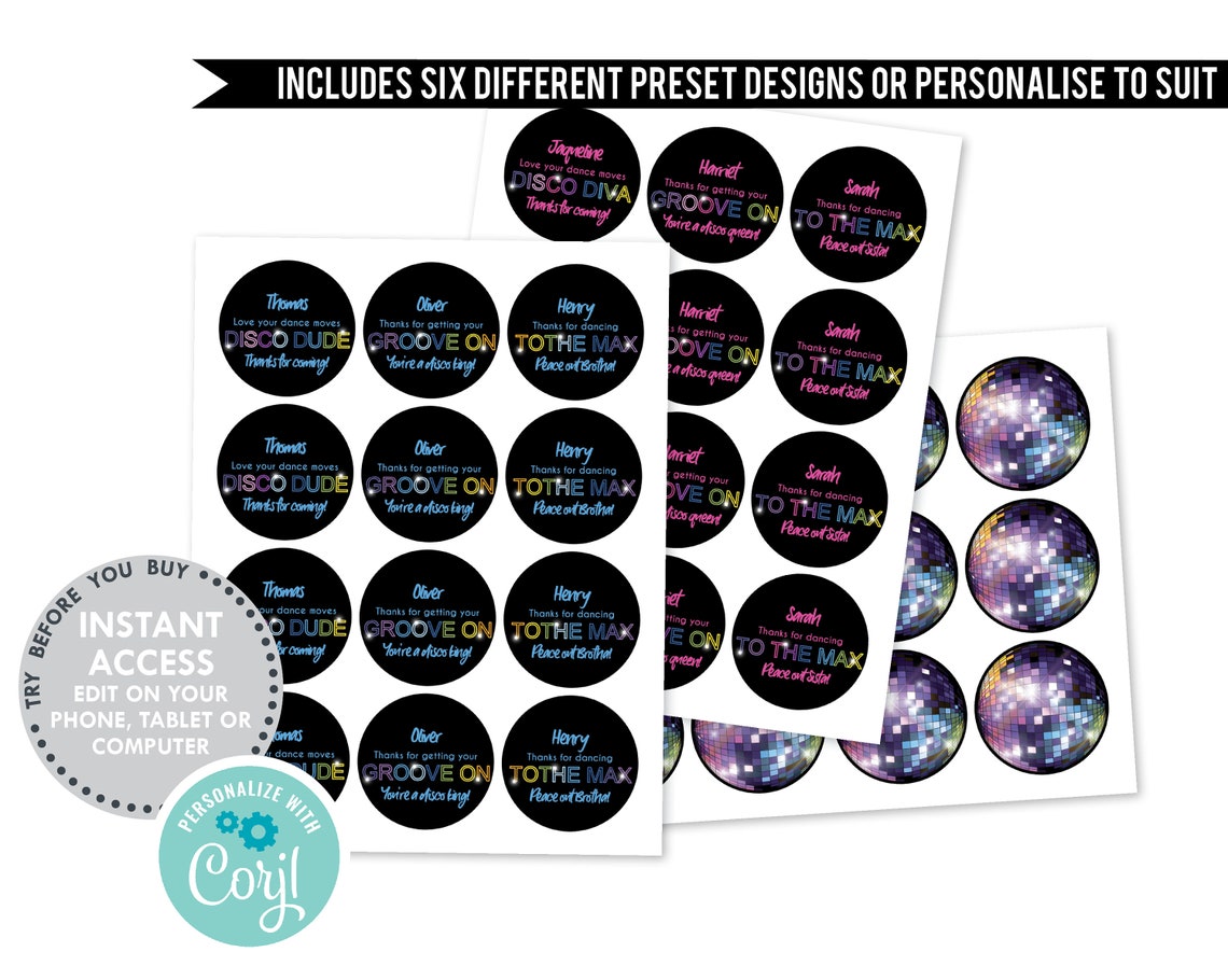 Disco Party Gift Tags PRINTABLE DIGITAL Gift Tags for Retro - Etsy ...