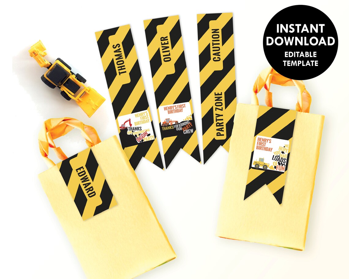 Construction Party Favors INSTANT DOWNLOAD PRINTABLE Kids - Etsy