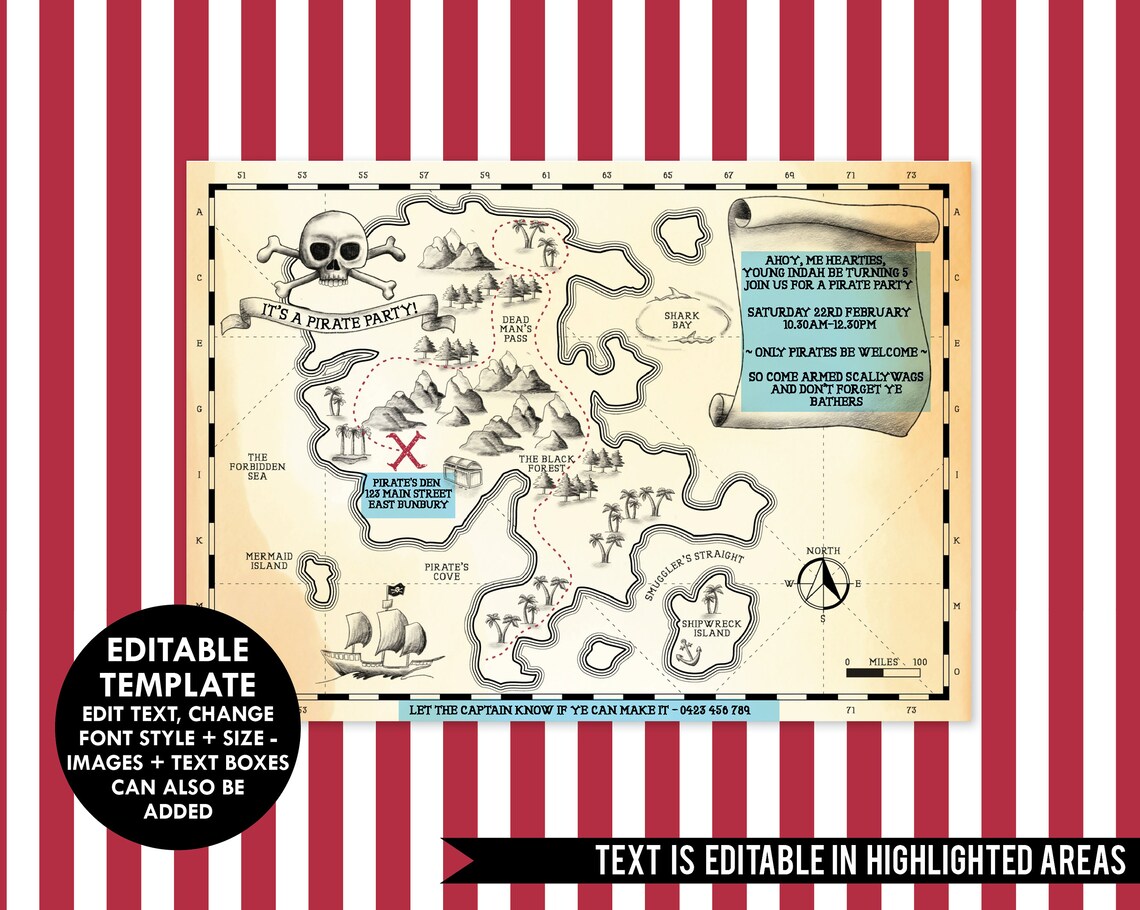 Pirate Party Treasure Map Invitation Digital Instant DOWNLOAD - Etsy