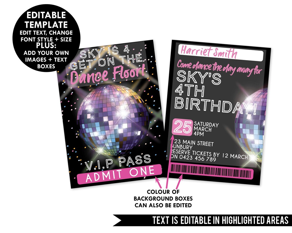 Disco Party Invitation INSTANT DOWNLOAD Editable Invite for a | Etsy