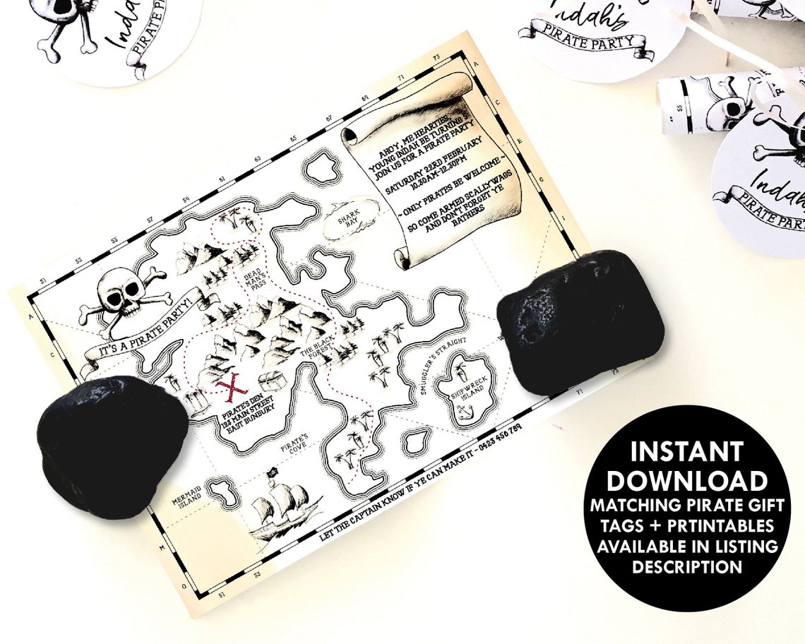 Pirate Party Treasure Map Invitation Digital Instant DOWNLOAD - Etsy