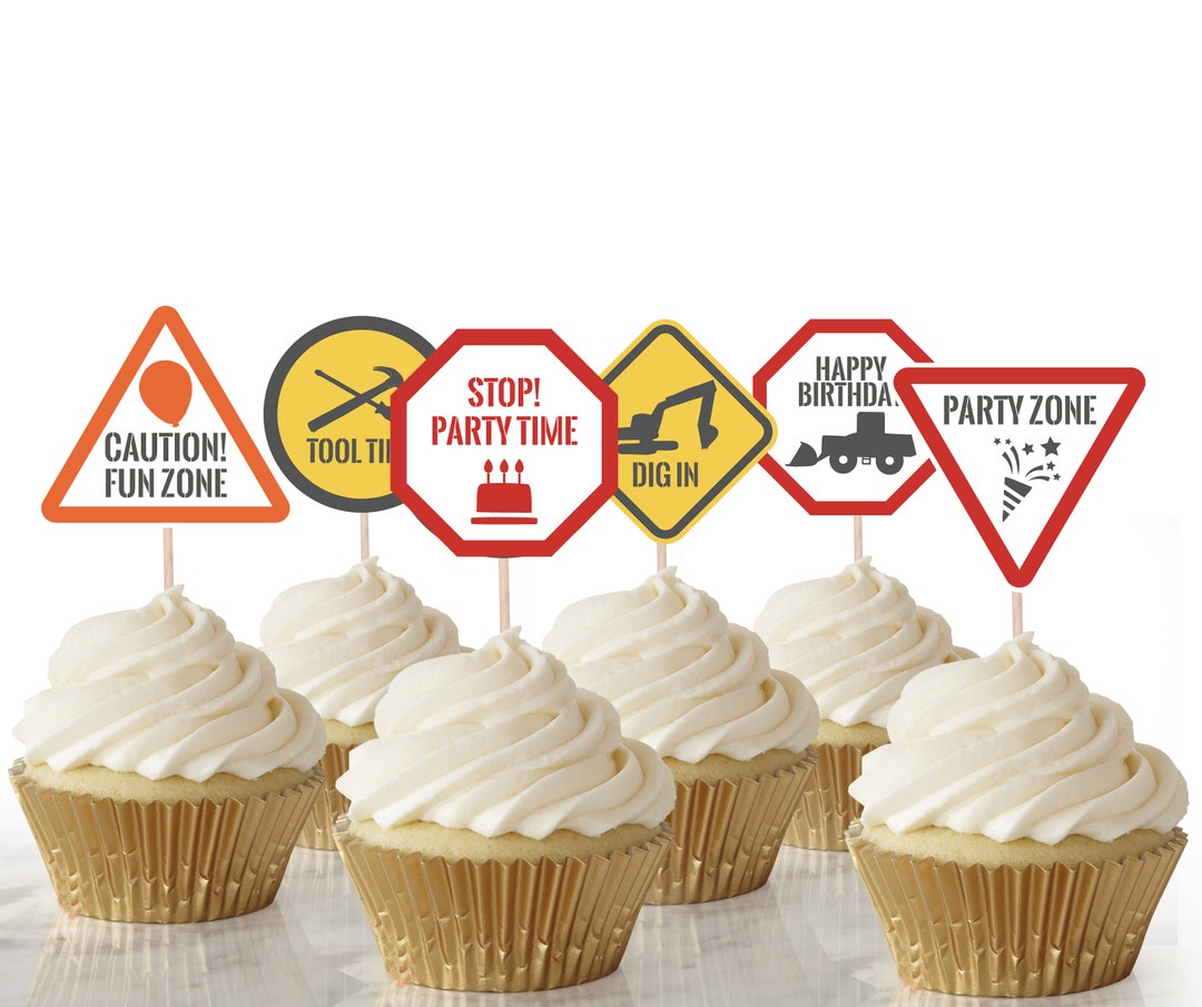 Construction Party Cake Toppers, INSTANT DOWNLOAD PRINTABLE Road Sign ...