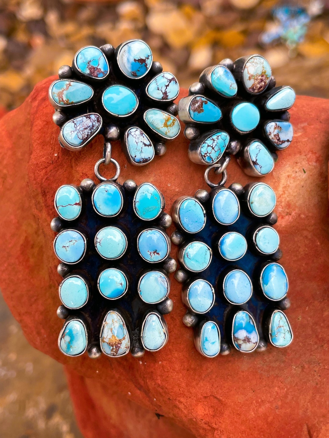 Golden Hills Turquoise Cluster Earrings - Etsy