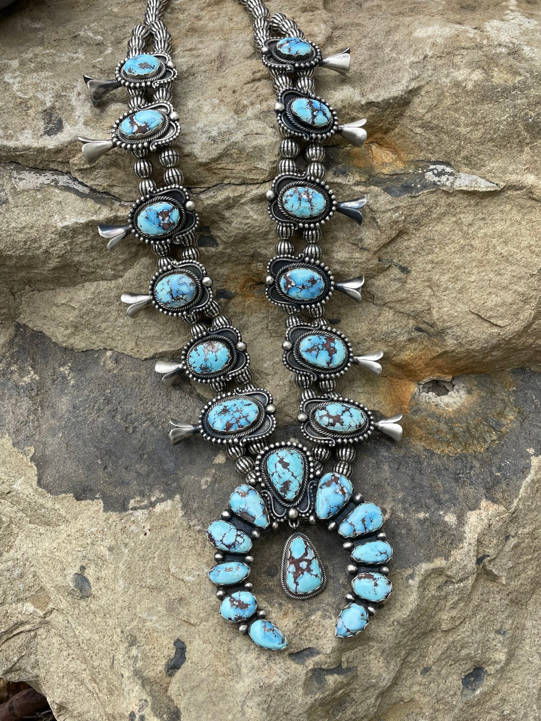 Large Golden Hills Turquoise Squash Blossom Necklace - Etsy