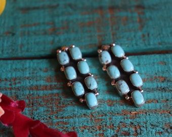 Native American Navajo Handmade Green Turquoise Cluster Set in Sterling ...