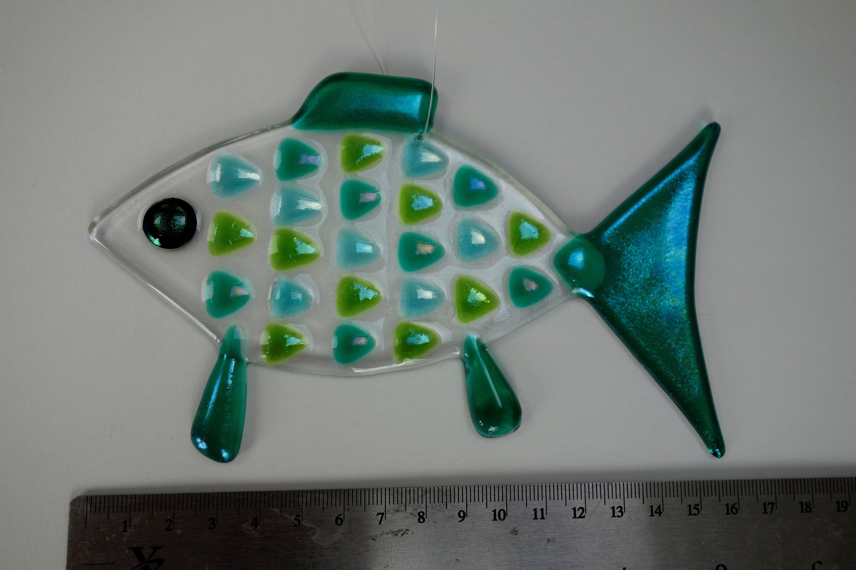 Emerald Green Iridescent Fused Glass Fish Suncatcher 16cm X 9m - Etsy