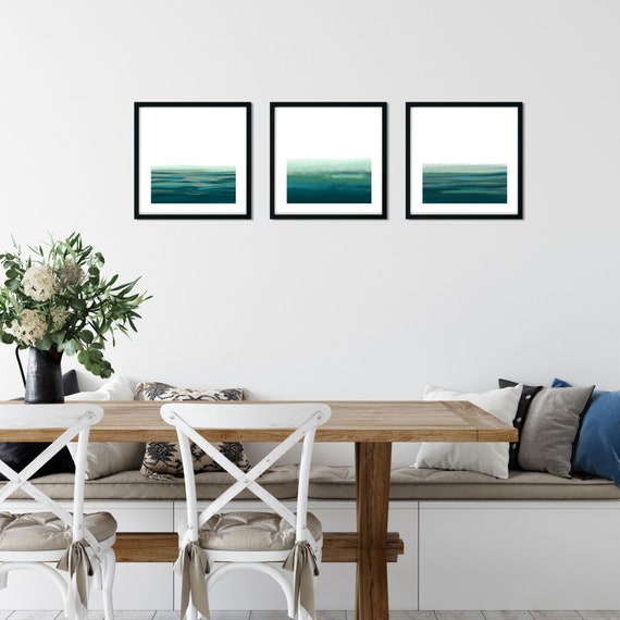 Printable Coastal Triptych Abstract Ocean Wall Art Square - Etsy