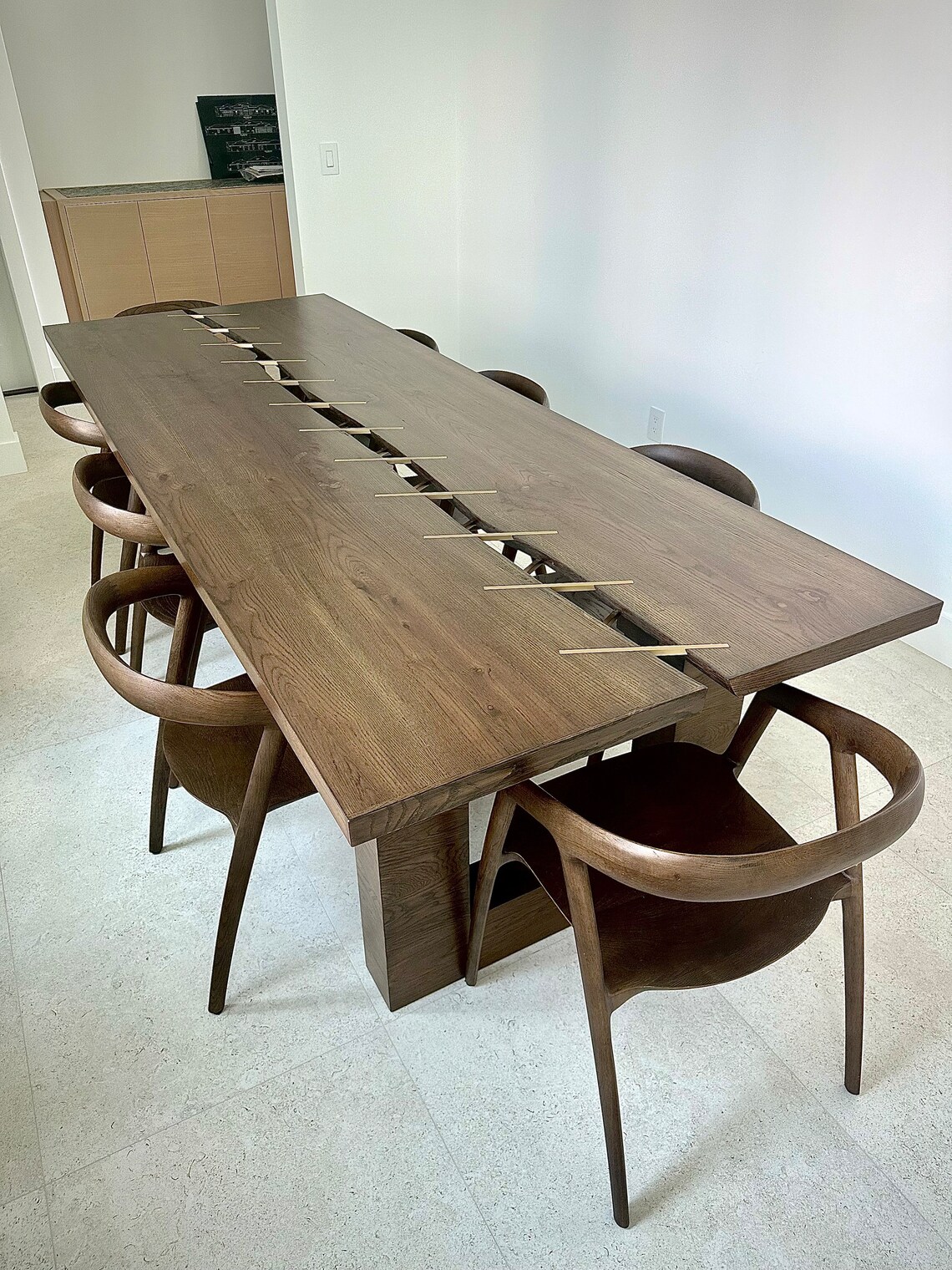 One-of-a-kind Design Live-edge Metal-inlay White Oak Dining Room Table ...