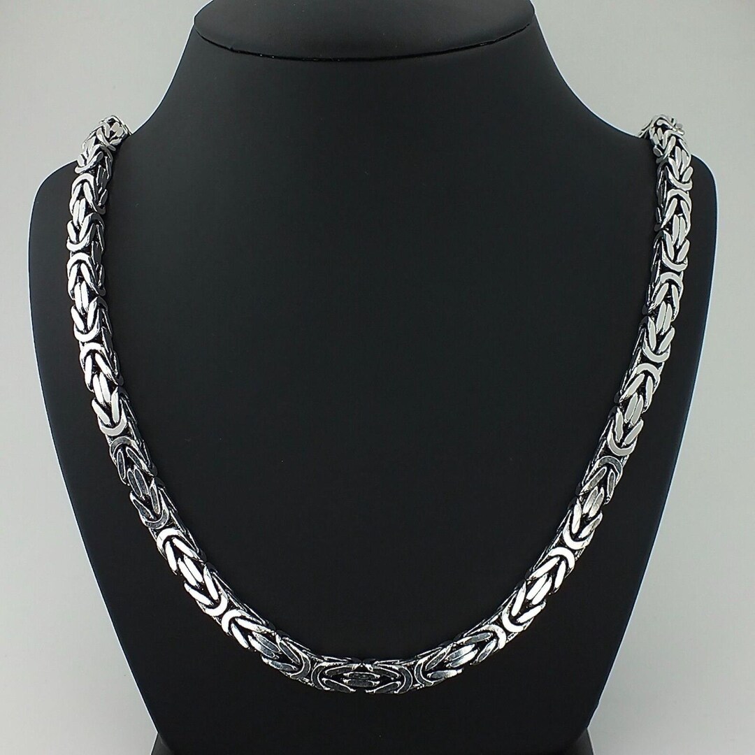 Silver Men's 7mm Byzantine Kings Chain Necklace – Solid 925 Sterling ...