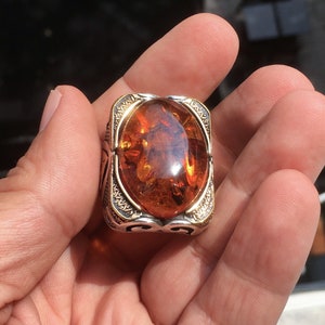 Unique Mens Ring Silver Amber Bakelite 925 Sterling Handmade Jewelry ...