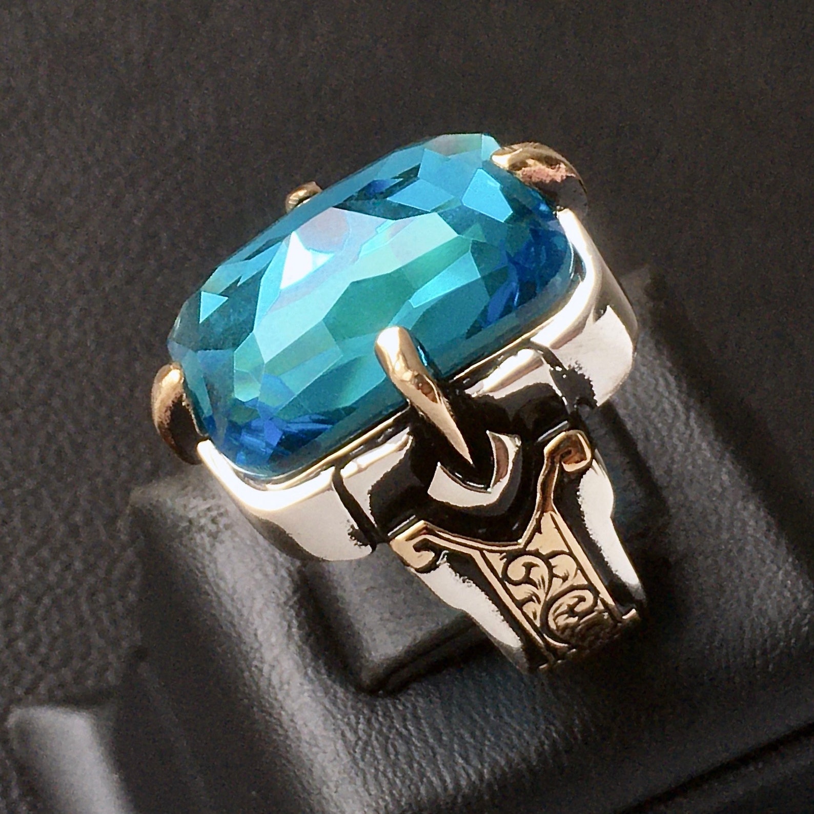 Sterling Silver Mens Ring Sky Blue Topaz Statement Ring Solid - Etsy