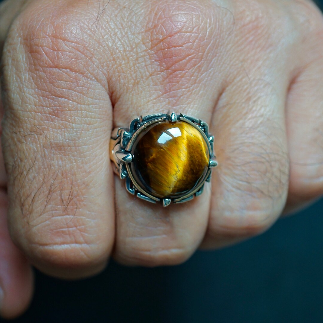 Silver Mens Tiger Eye Signet Ring Solid Sterling 925 Selected Quality ...
