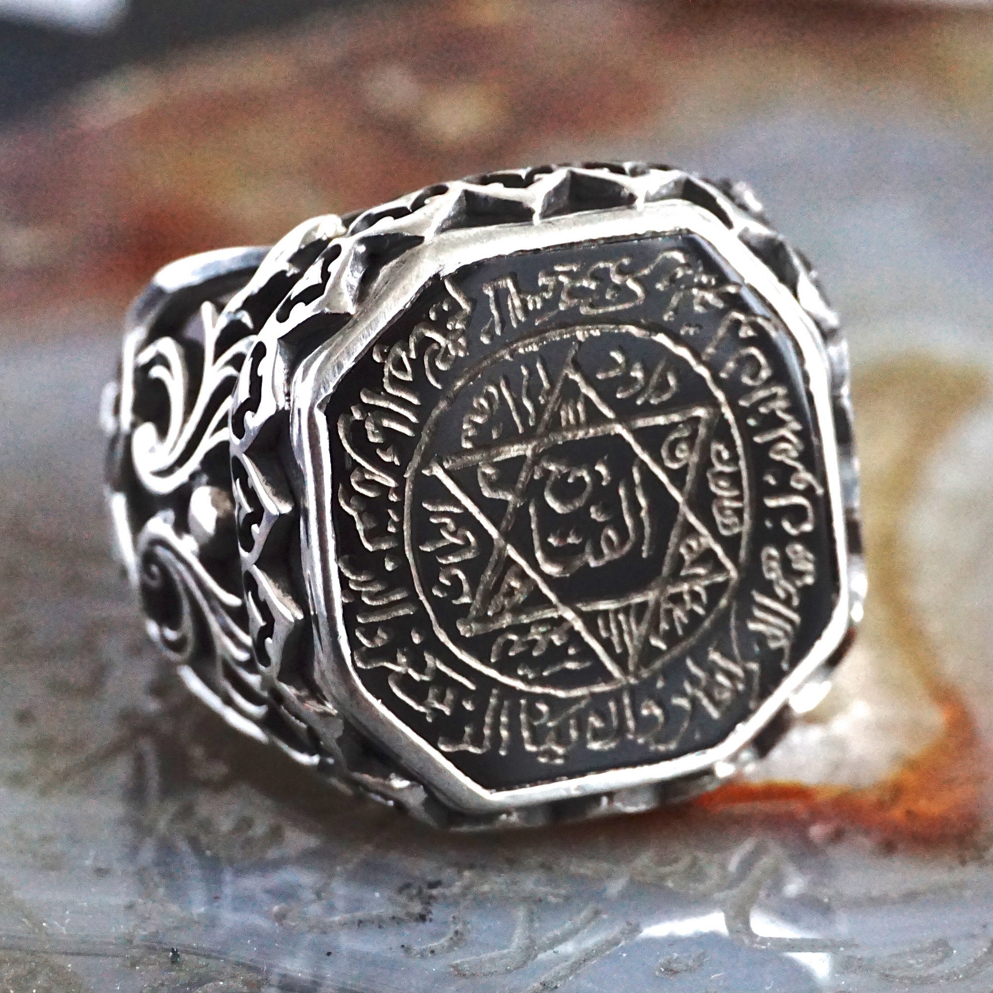 Mens Ring Seal of Solomon Sterling Silver Antique Black Onyx | Etsy