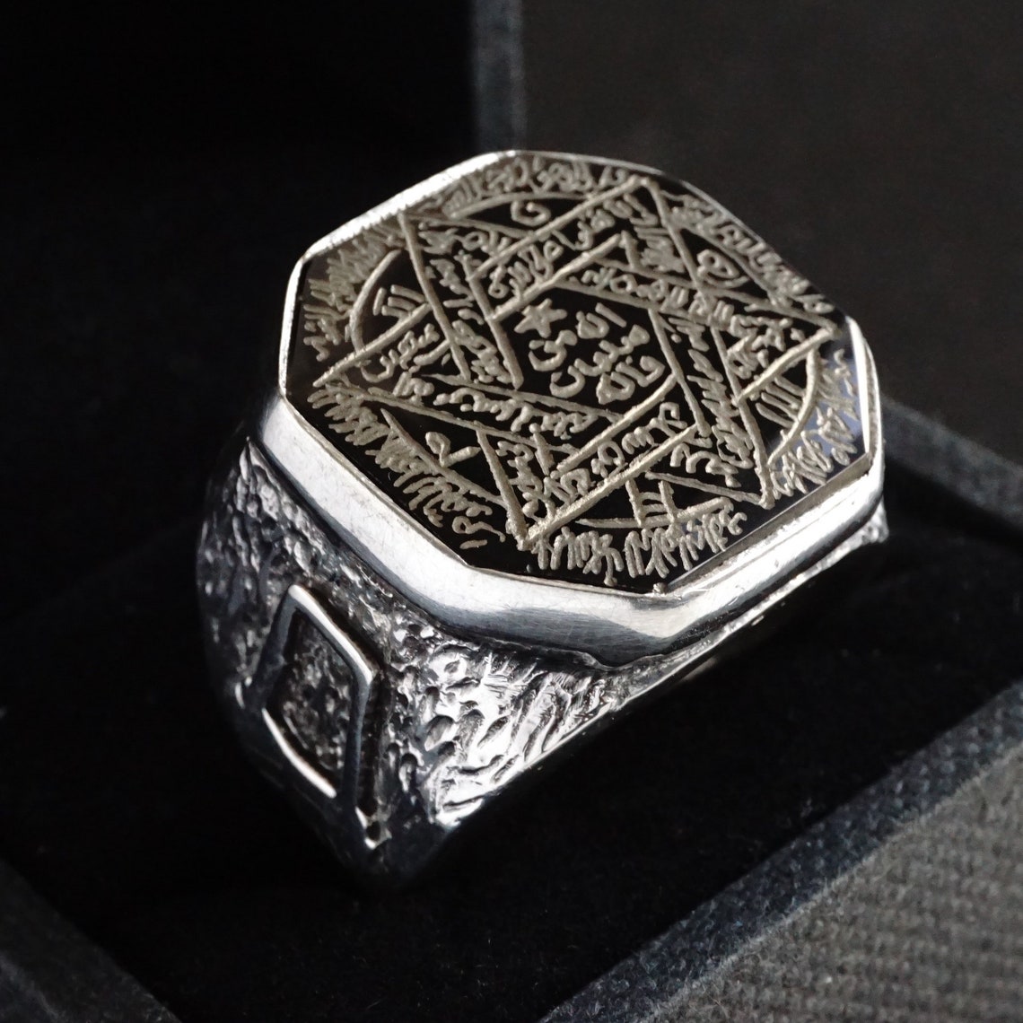 Silver Handmade Seal of Solomon Ring 925 Sterling Onyx Hand-engraved ...