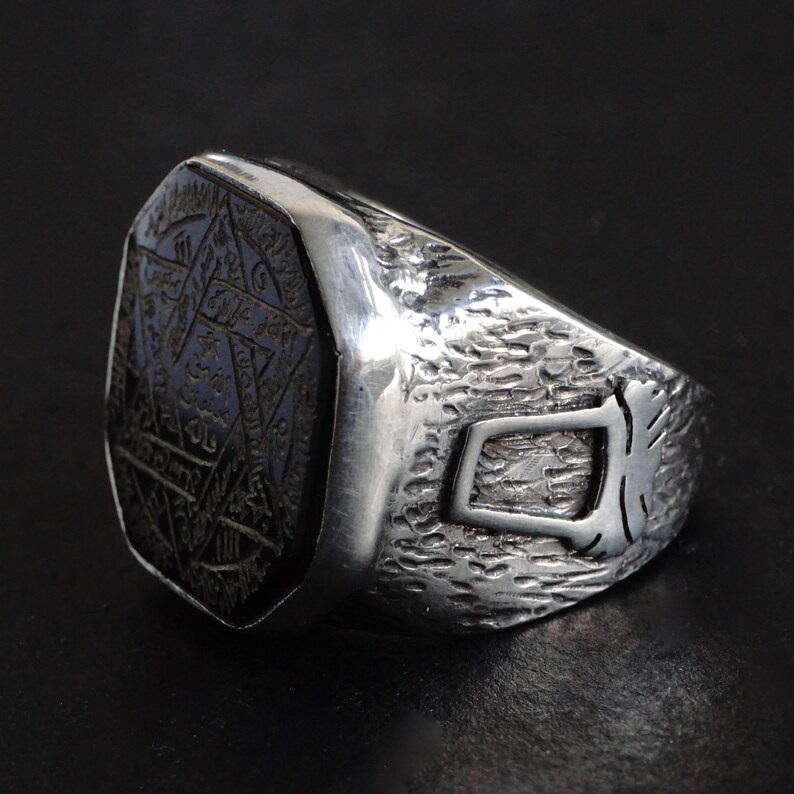Silver Handmade Seal of Solomon Ring 925 Sterling Onyx Hand-engraved ...