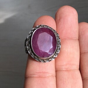 Sterling Silver Big Ruby Corundum Unique Handmade Mens Ring Natural ...