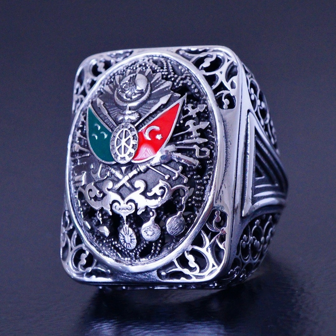 Silver Signet Ring Ottoman Coat of Arms Solid Bold 925 Sterling Turkish ...