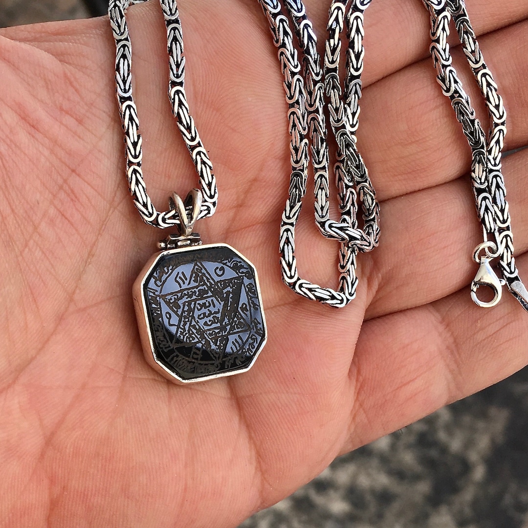 Handengraved Onyx Pendant Seal of Solomon Talisman Sterling Silver 925 ...