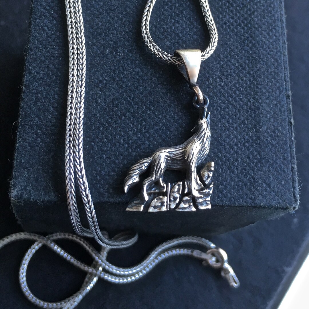 Sterling Silver Wolf Pendant & Chain Necklace Handmade Jewelry 55cm - Etsy
