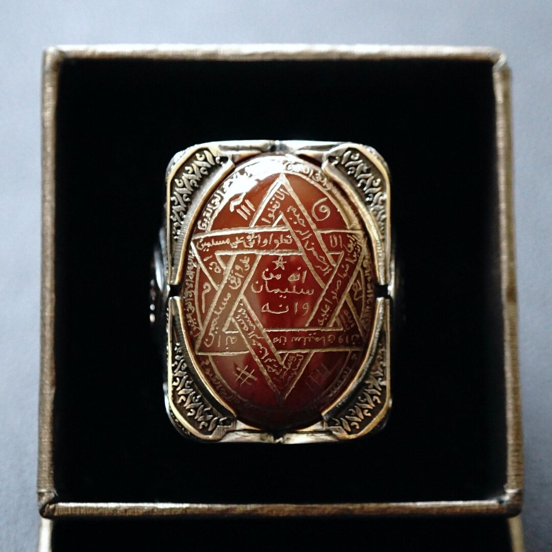 Hand-engraved Seal of Solomon Talisman Ring – Natural Aqeeq Stone ...