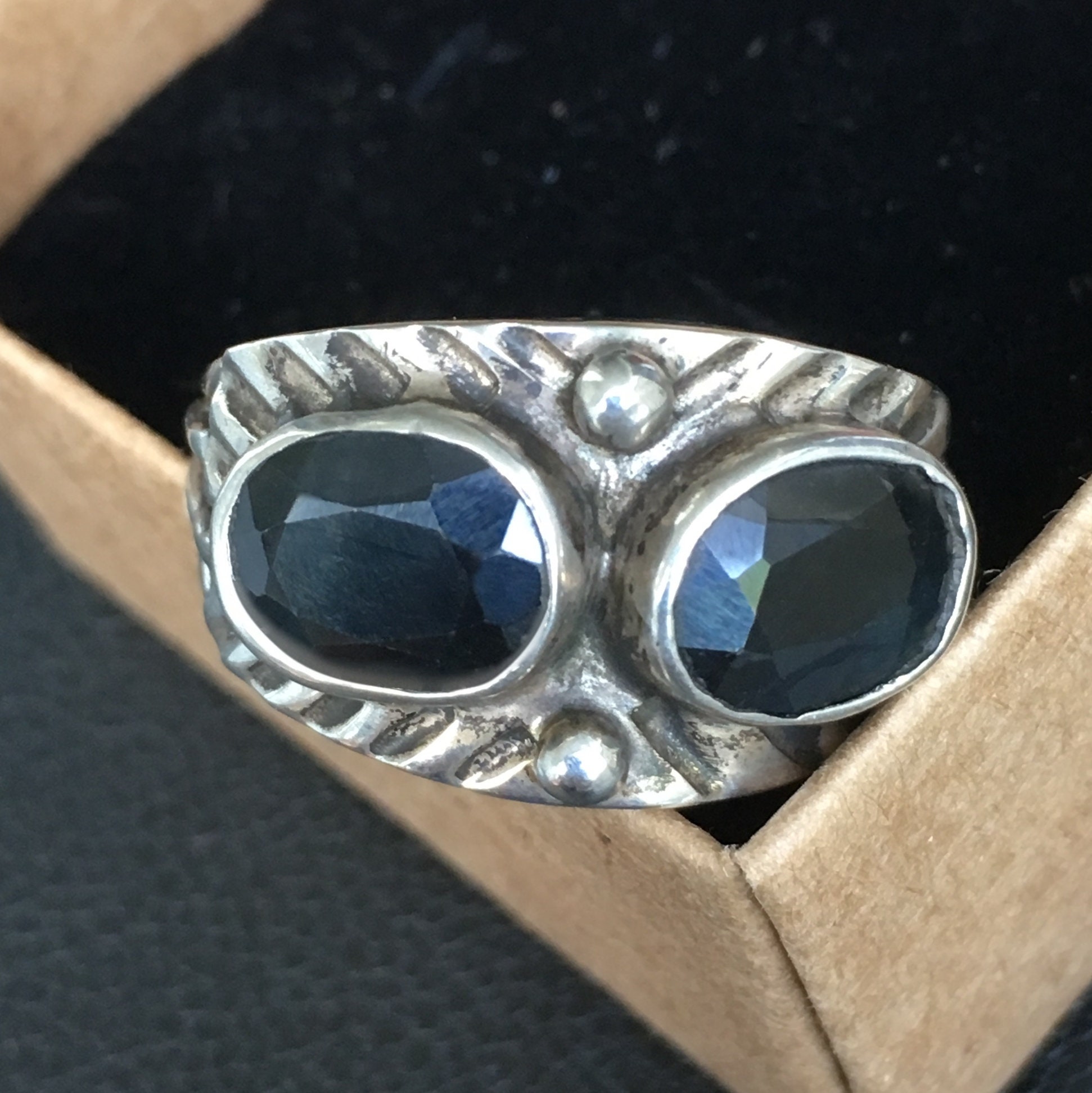 925 Sterling Silver Duo Stone Ring natural Sapphire corundum | Etsy