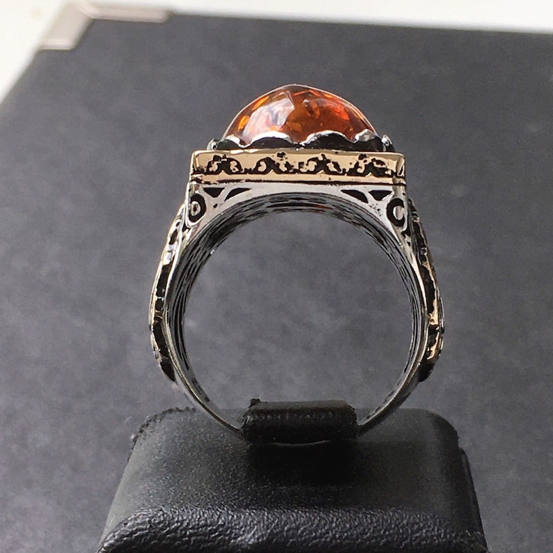 Silver Mens Ring Fire Amber 925 Sterling Unique Artisan - Etsy