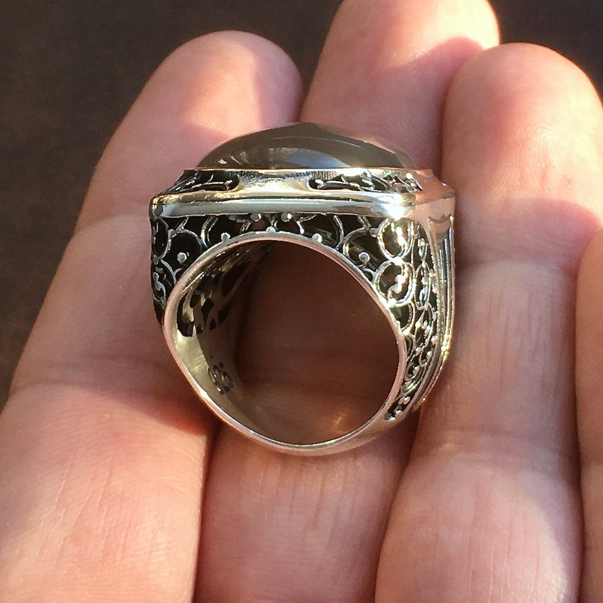 Sterling Silver Big Mens Ring Banded Botswana Agate Aqeeq - Etsy