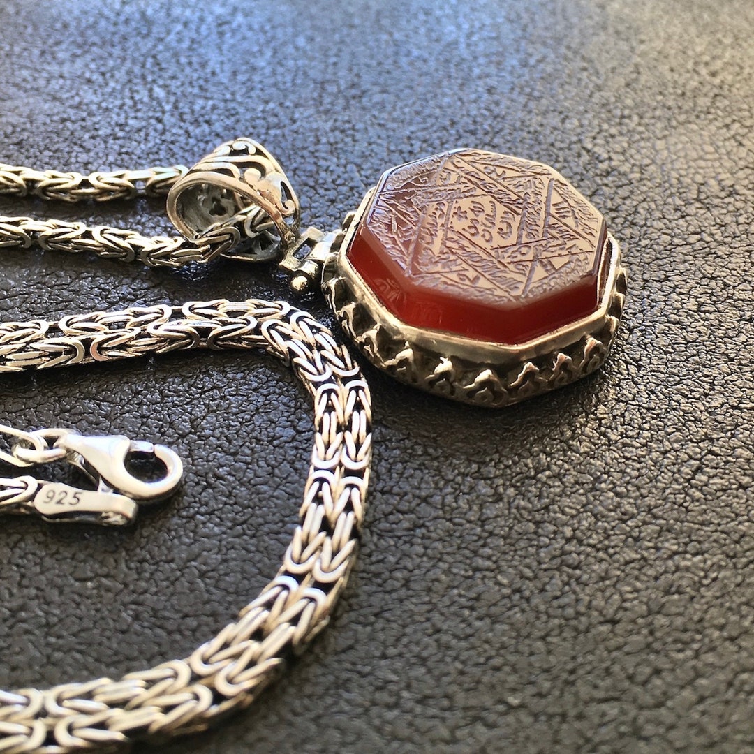 Seal of Solomon Talisman Pendant Handengraved Agate Carnelian Aqeeq ...