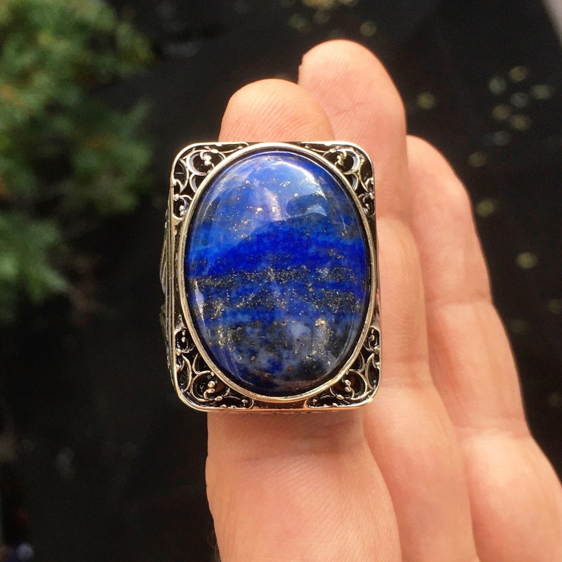 Lapis Lazuli Mens Ring 925 Sterling Silver Extraordinary | Etsy