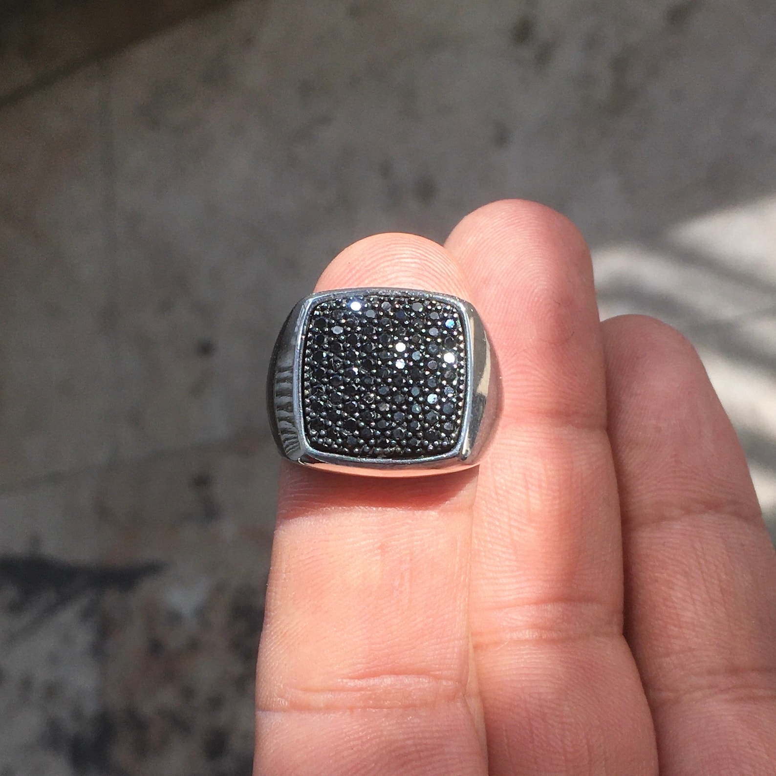 Sterling Silver Mens Pave Signet Ring Black Diamond Artisan Designer ...