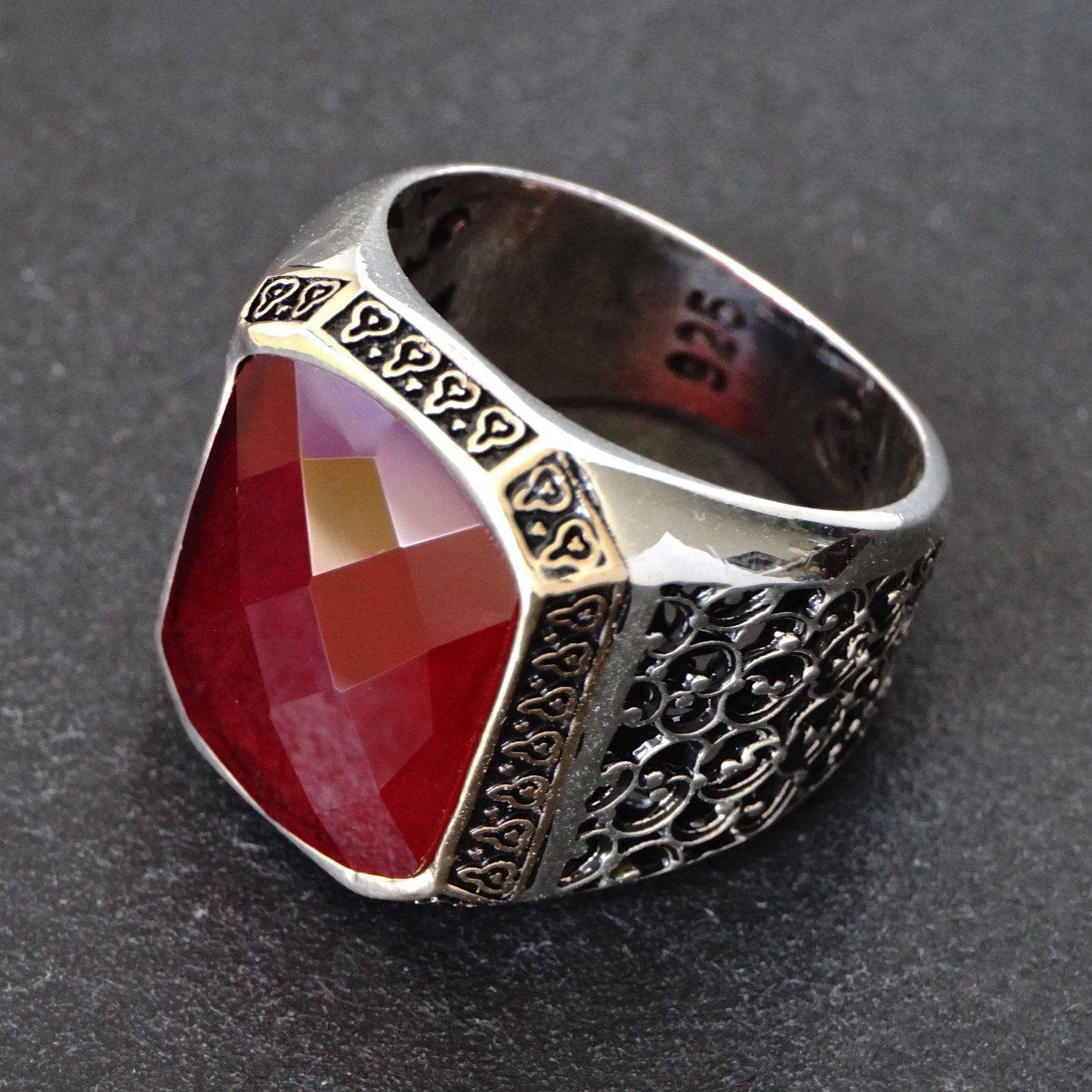Mens Ring Red Ruby 925 Sterling Silver Unique Artisan Jewelry Handmade ...