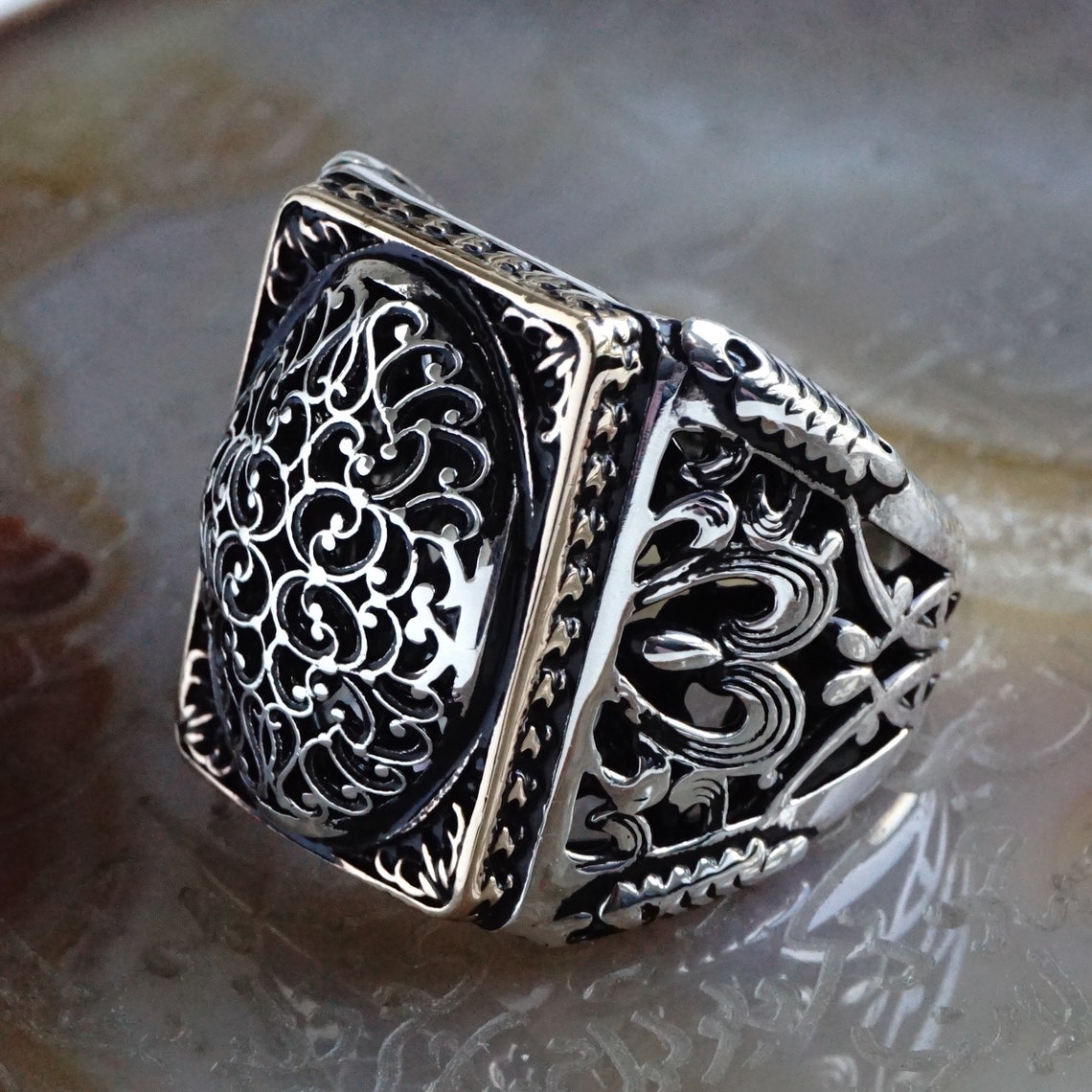 925 Sterling Silver Mens Ring Handcrafted Elegant Jewelry Free Resizing ...