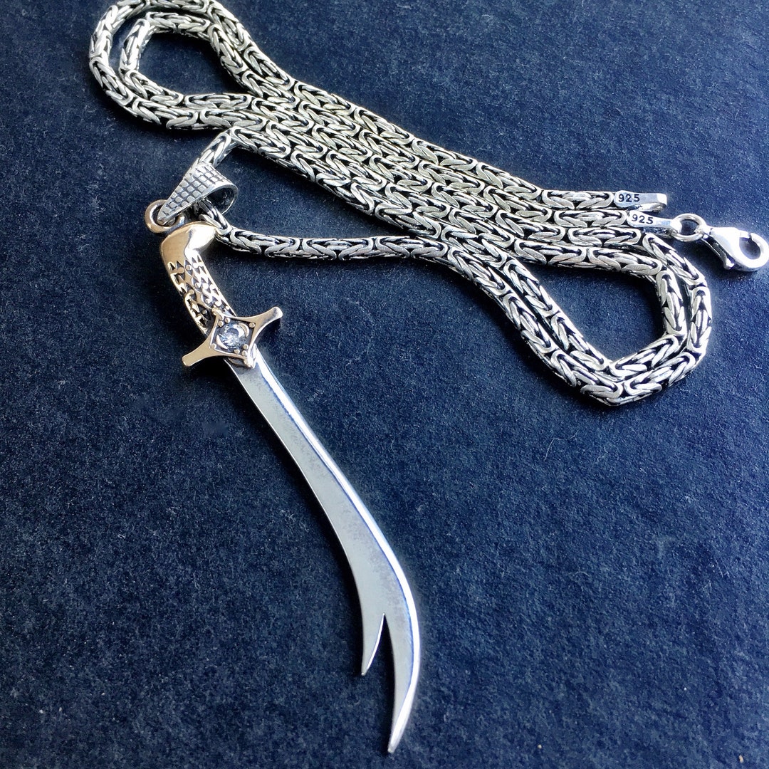 Sterling Silver Sword Pendant & Kings Chain Necklace Handmade Jewelry ...