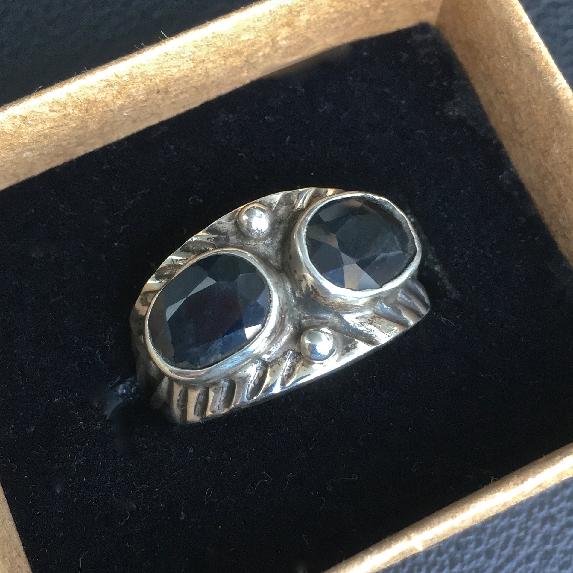 925 Sterling Silver Duo Stone Ring natural Sapphire corundum | Etsy