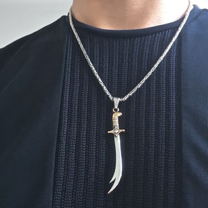 Sterling Silver Sword Pendant & Kings Chain Necklace Handmade Jewelry ...