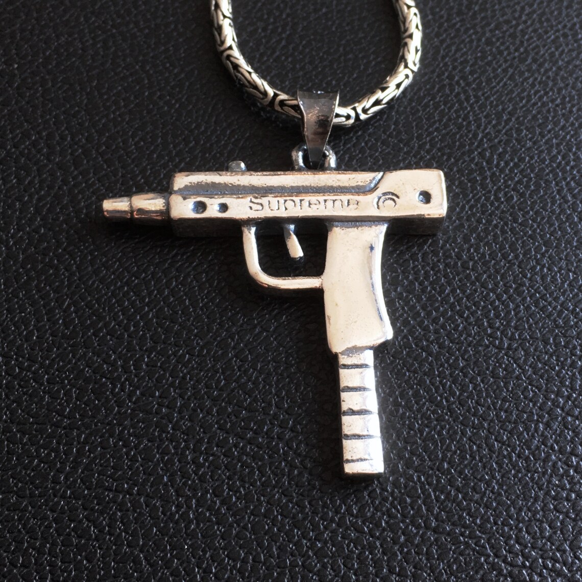 Sterling Silver UZI Pendant & Kings Chain Necklace Round Solid - Etsy