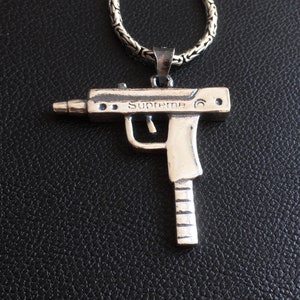 Sterling Silver UZI Pendant & Kings Chain Necklace Round Solid 55cm - Etsy