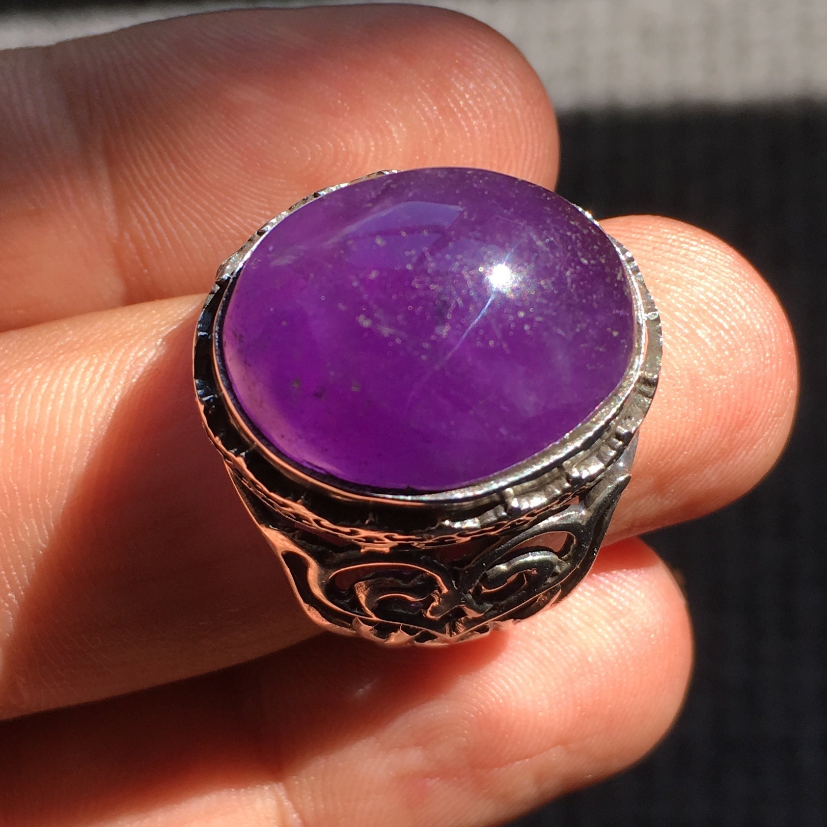 925 Sterling Silver Ring With Amazing Purple Amethyst Unique - Etsy