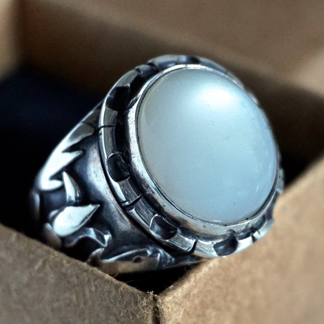 925 Sterling Silver Mens Ring With White Moonstone Unique - Etsy