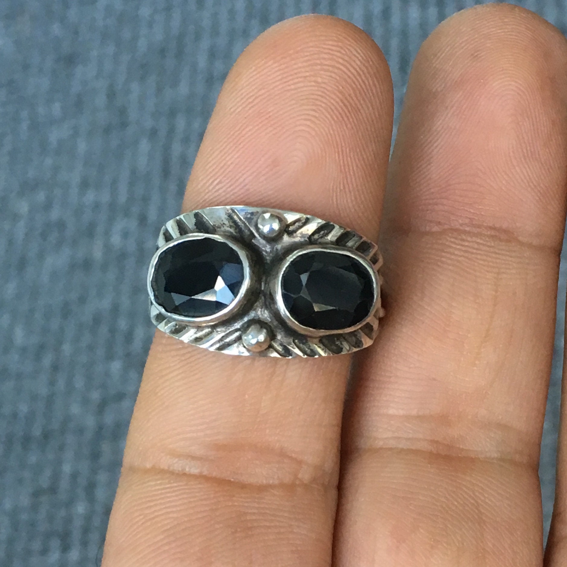 925 Sterling Silver Duo Stone Ring natural Sapphire corundum | Etsy