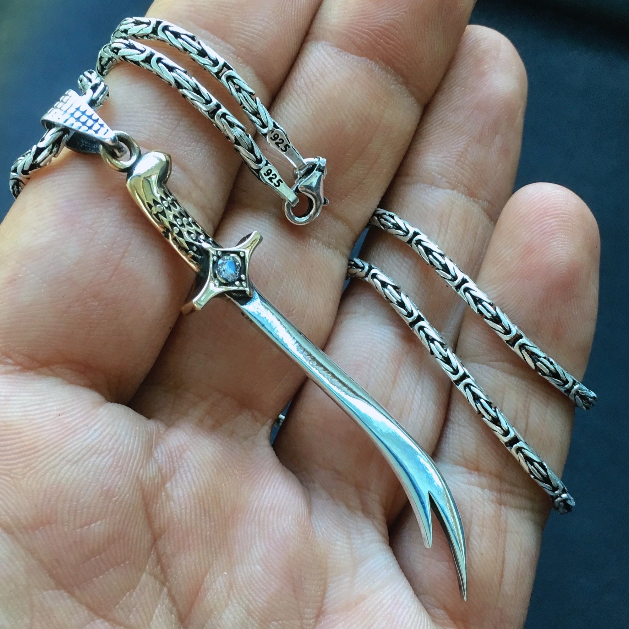 Sterling Silver Sword Pendant & Kings Chain Necklace Handmade | Etsy