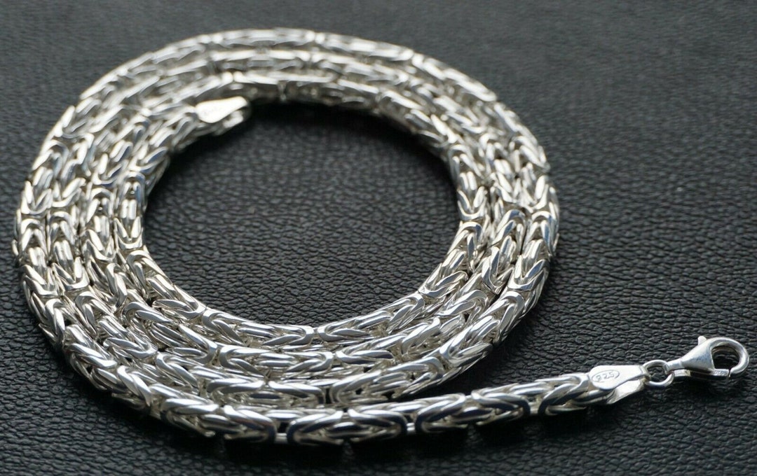 Solid Sterling Silver Byzantine Chain Necklace - Mens Kings Chain 4mm ...