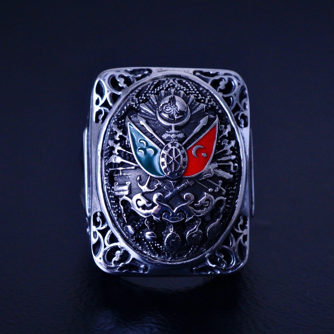 Silver Mens Signet Ring Ottoman Coat of Arms Solid Bold 925 Sterling ...