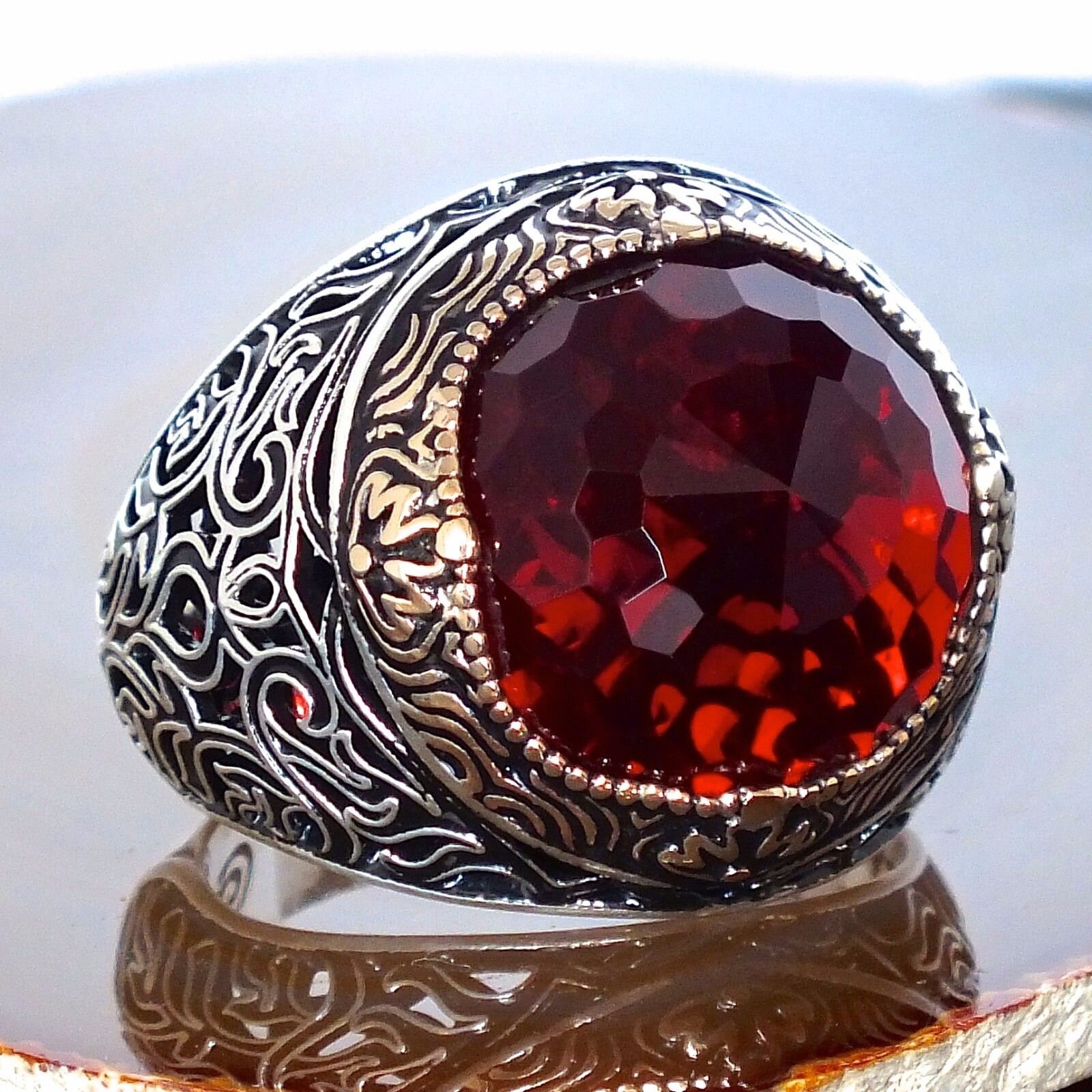 925 Sterling Silver Mens Ring With Ruby Red Zirconia | Etsy