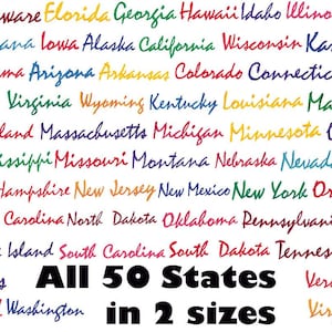 50 State Names in 2 Sizes - Machine Embroidery Design, Embroidery ...